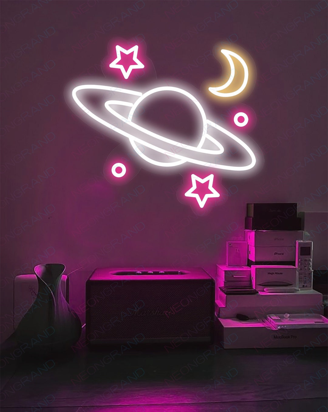 Celestial Neon Sign Sun and Moon Neon Sign, Planet Neon Sign, Galaxy ...