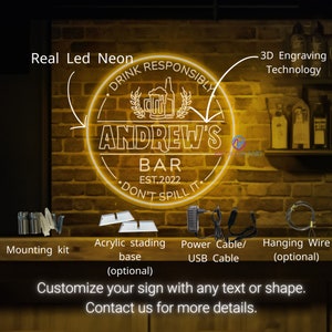 Personalized Neon Sign Bar Custom Neon Basement Bar Sign Outdoor Neon ...
