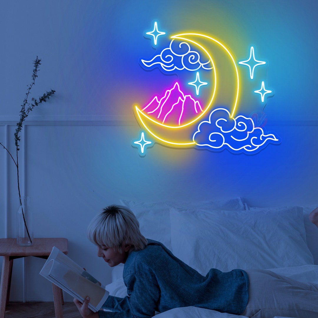 Moon Cloud Star Neon Sign Mountain Wall Art Neon Sign Bedroom Anime ...