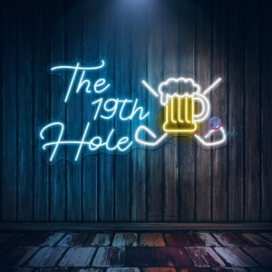 The 19th Hole Neon Sign Custom Golf LED Neon Light Neon Golf Light Gold ...