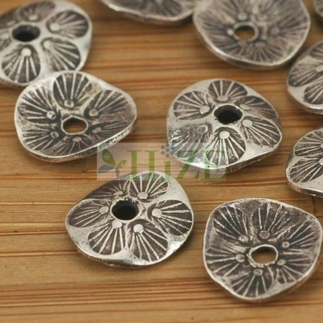 HIZE SB315 Thai Karen Hill Tribe Silver Palm Leaf Imprint Wavy Disc ...