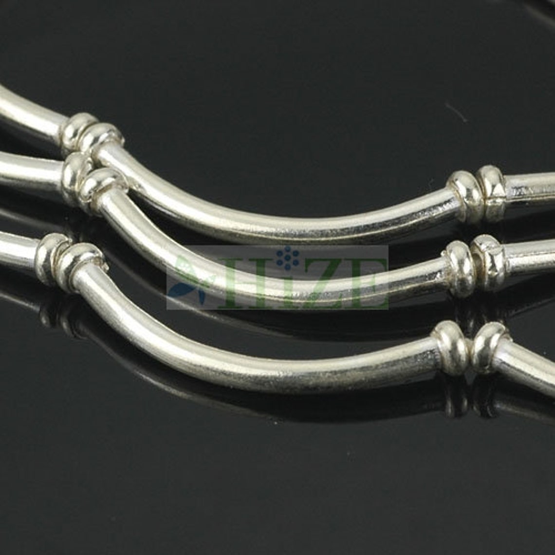 HIZE SB603 Thai Karen Hill Tribe Silver Plain Little Curve Tube Beads ...