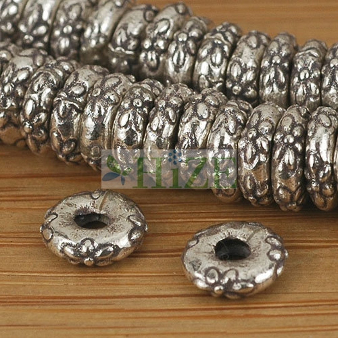 HIZE SB455 Thai Karen Hill Tribe Silver Flower Imprint Ring Donut ...