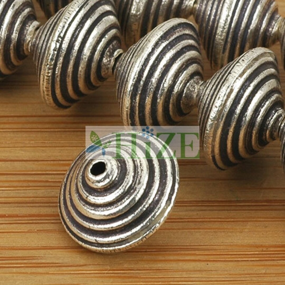 HIZE SB654 Thai Karen Hill Tribe Silver Corrugated Circular Bicone Disc ...