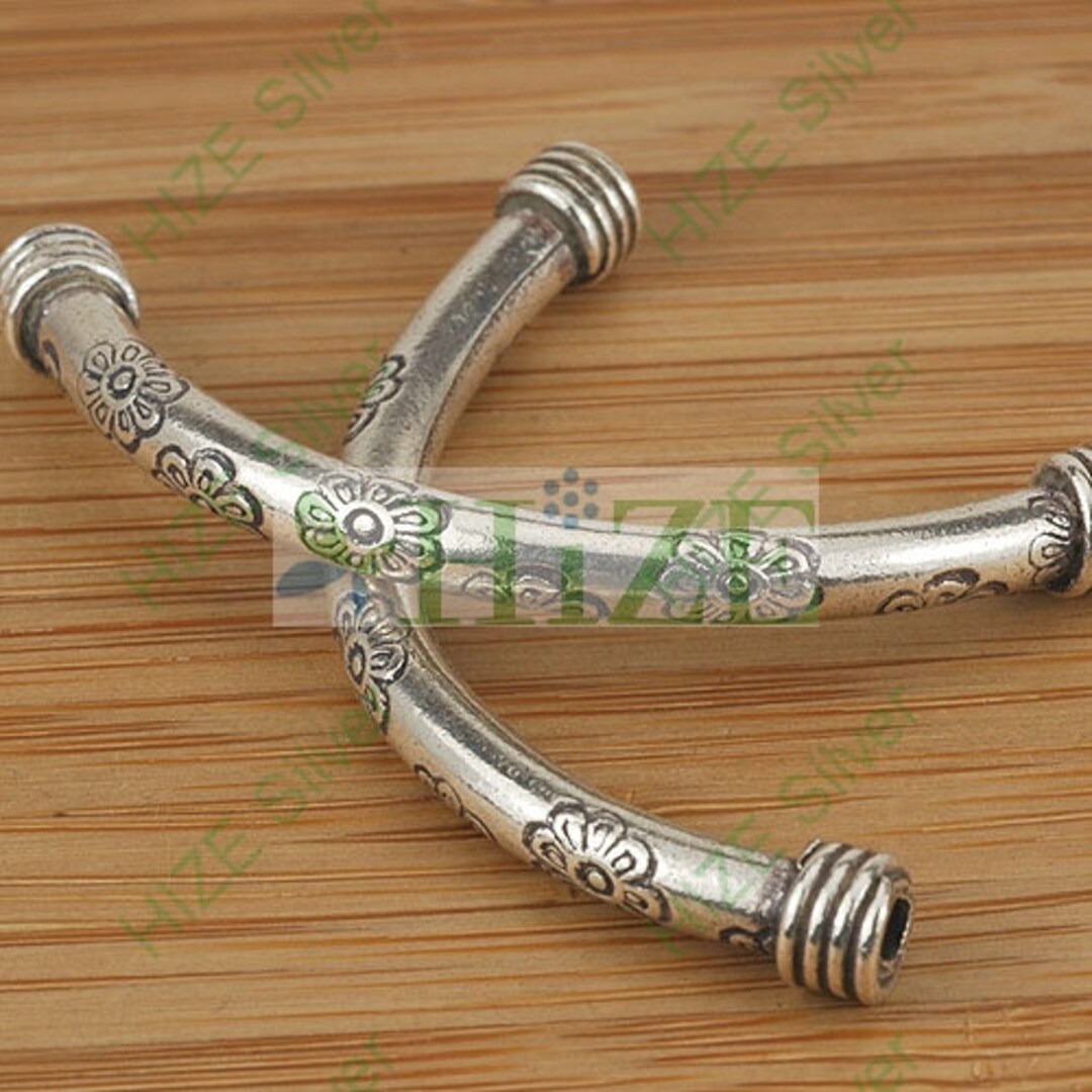 HIZE SB546 Thai Karen Hill Tribe Silver Ethnic Flower Curve Tube Focal ...