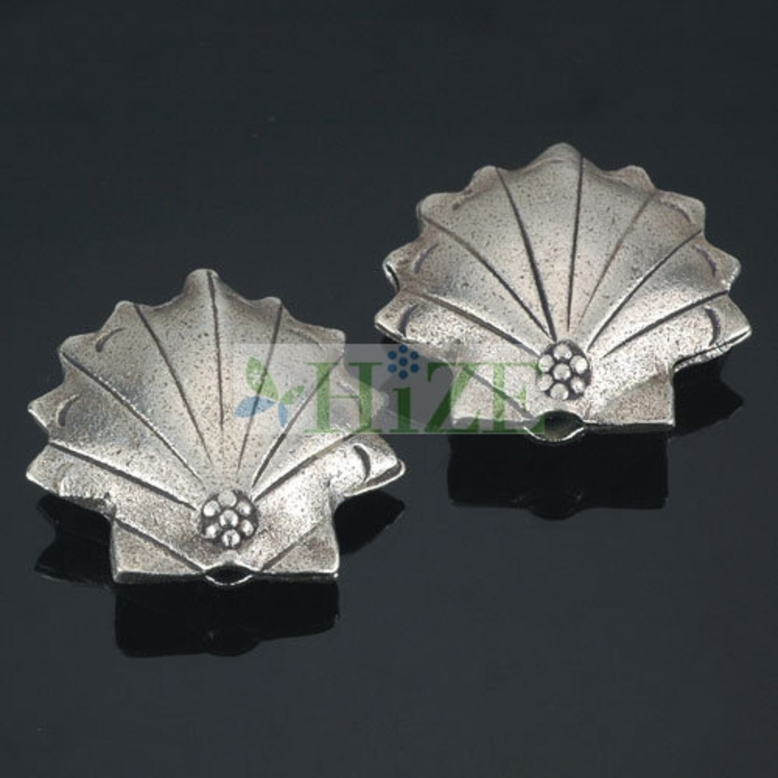 HIZE SB124 Thai Karen Hill Tribe Silver Focal Sea Beach Shell Beads ...