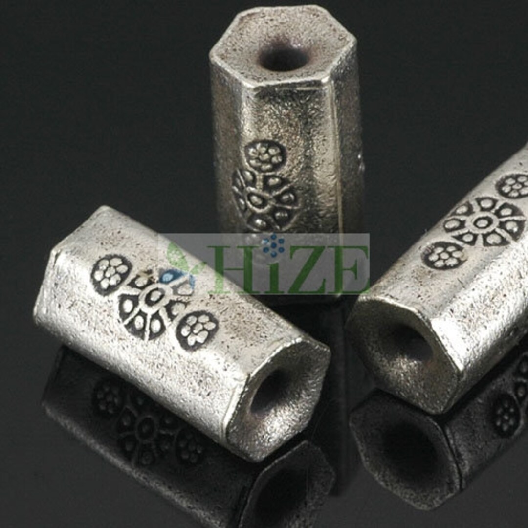 HIZE SB208 Thai Karen Hill Tribe Silver Tribal Print Hexagon Tube Focal ...