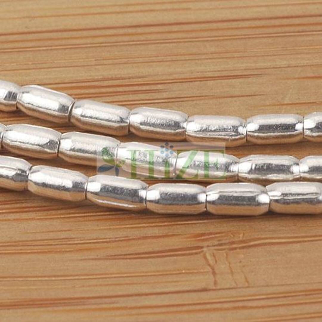 HIZE SB175 Thai Karen Hill Tribe Silver Plain White Rice Tube Beads 5x2 ...