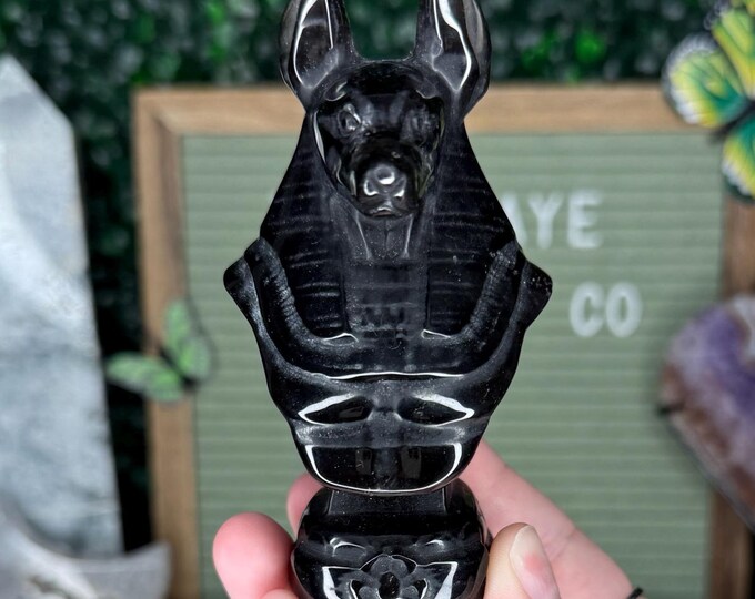 Obsidian Anubis | Crystal Carvings, Black Obsidian, Unique, Altar ...