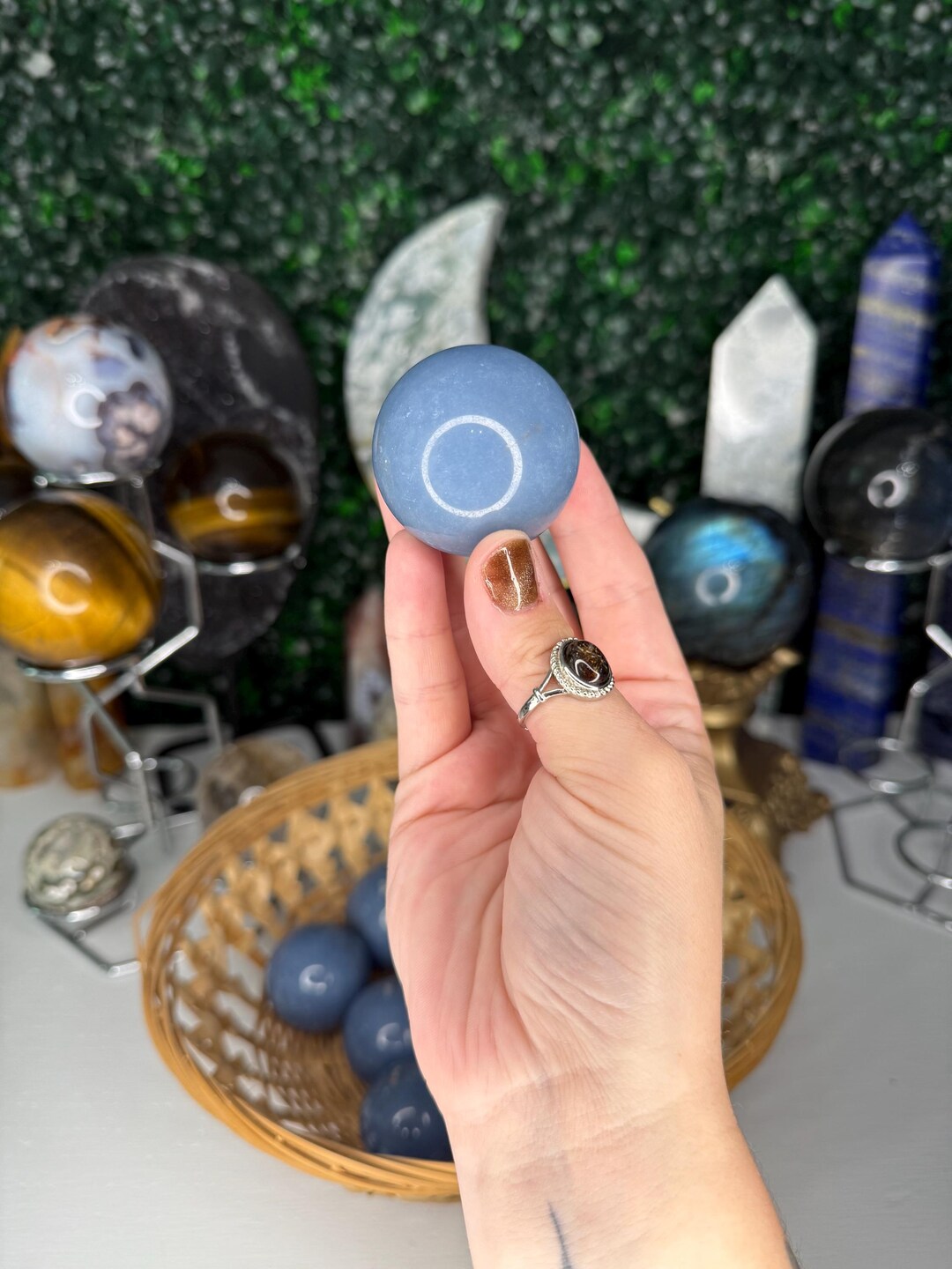 Angelite Sphere | Crystal Spheres, Baby Blue Stone, Witchy ...