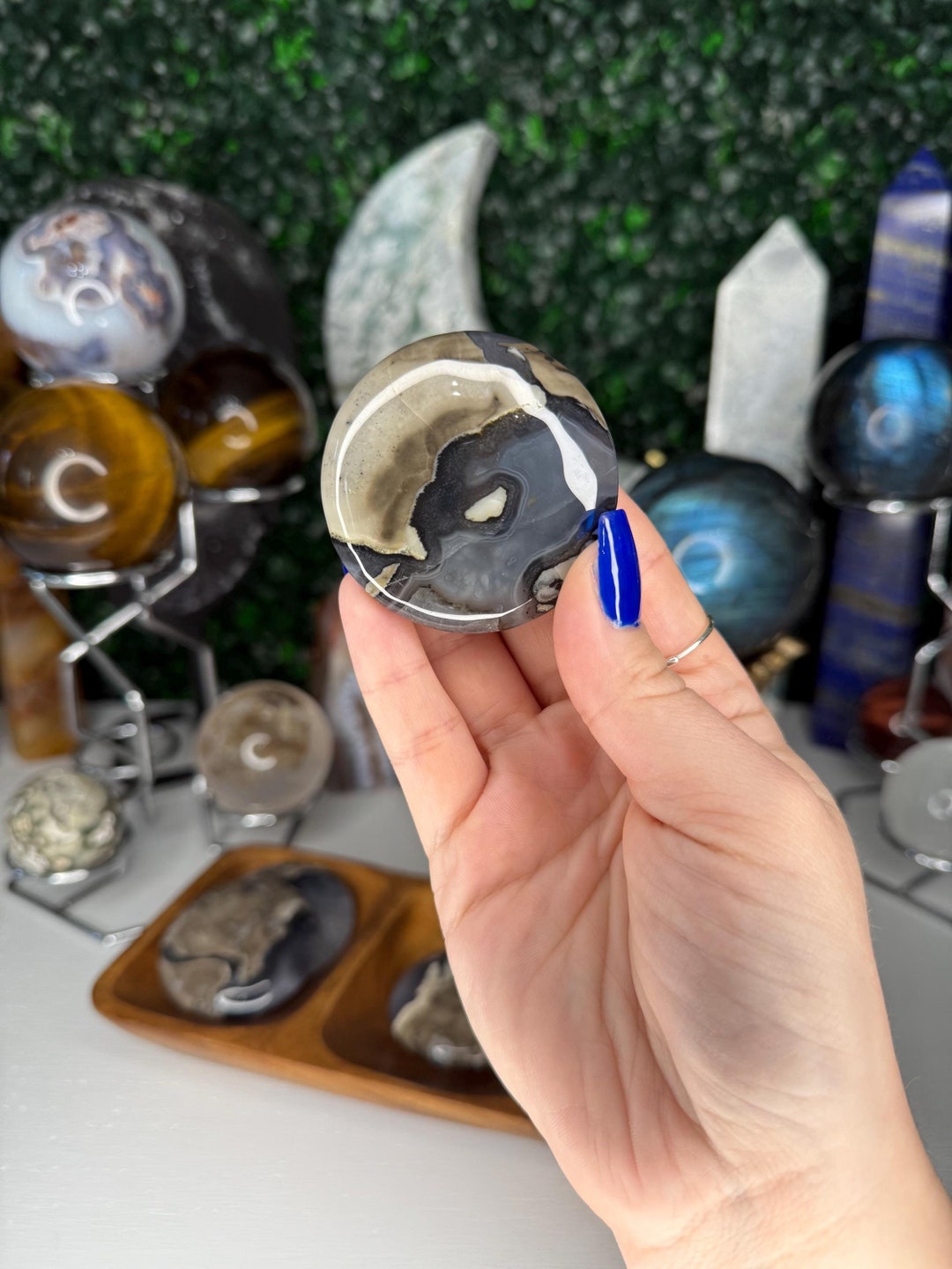 Volcano Agate Palm Stones | Crystal Worry Stones, Flat Pocket Stone ...