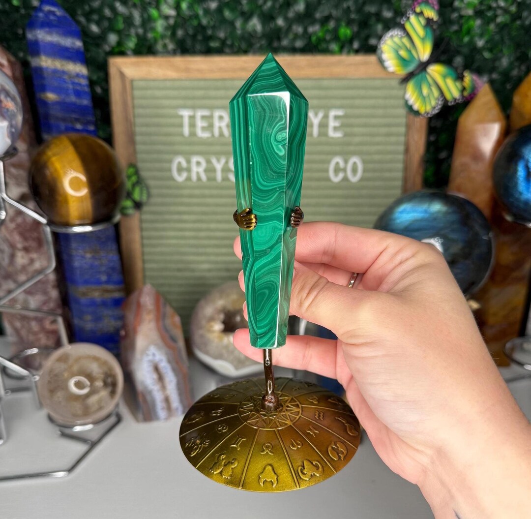 Malachite Wand | Crystal Wands, on Stand, Statement Piece, Zodiac Stand ...