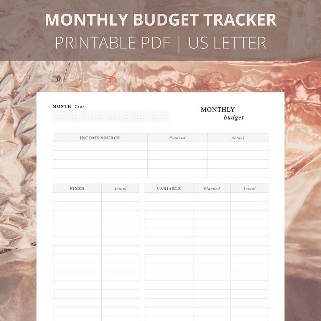 Monthly Budget Breakdown Tracker | Digital PDF Printable | US Letter ...