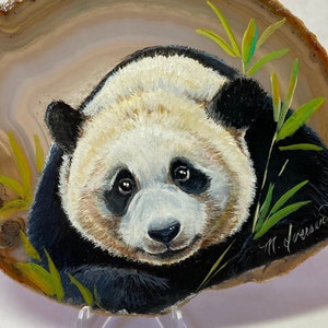 Custom Hand Painted Panda Stone, Realistic, Panda, Agate, Metaphysical ...