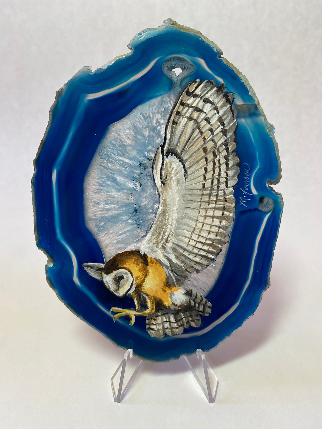 Hand-painted Barn Owl on Agate, Spirit Animal, Owl in Flight - Etsy