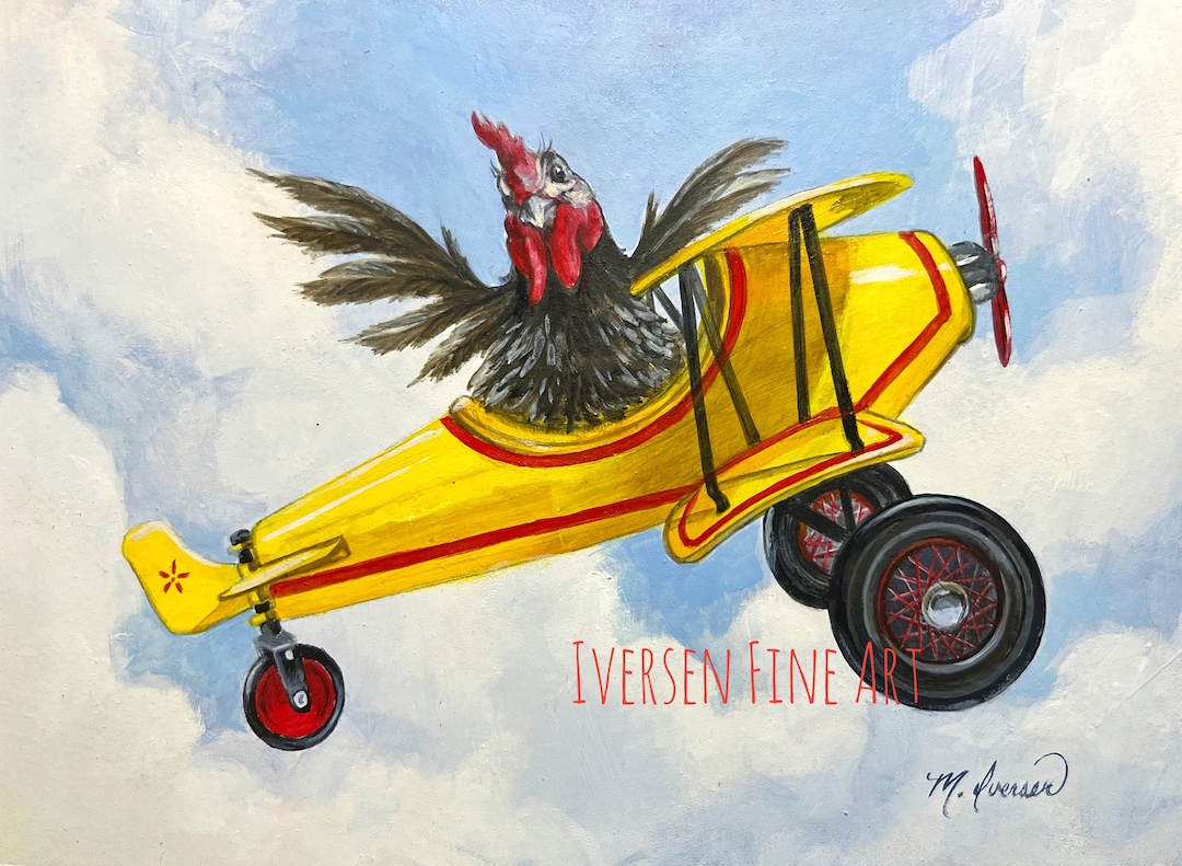 Hand Painted Chickens Can Fly! Original, Chicken, Plane - Etsy