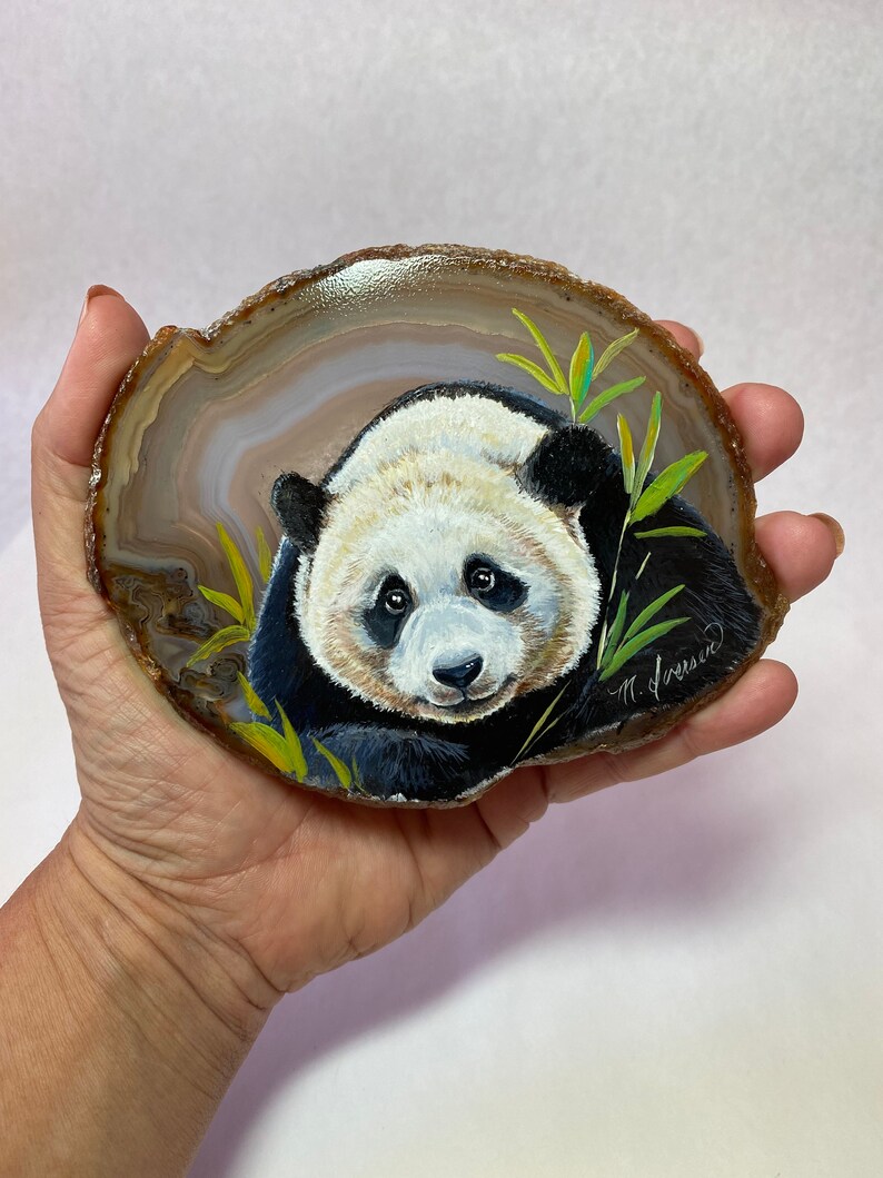 Custom Hand Painted Panda Stone Realistic Panda Agate - Etsy