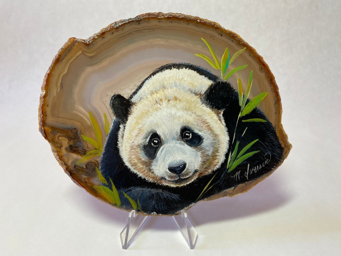 Custom Hand Painted Panda Stone Realistic Panda Agate - Etsy