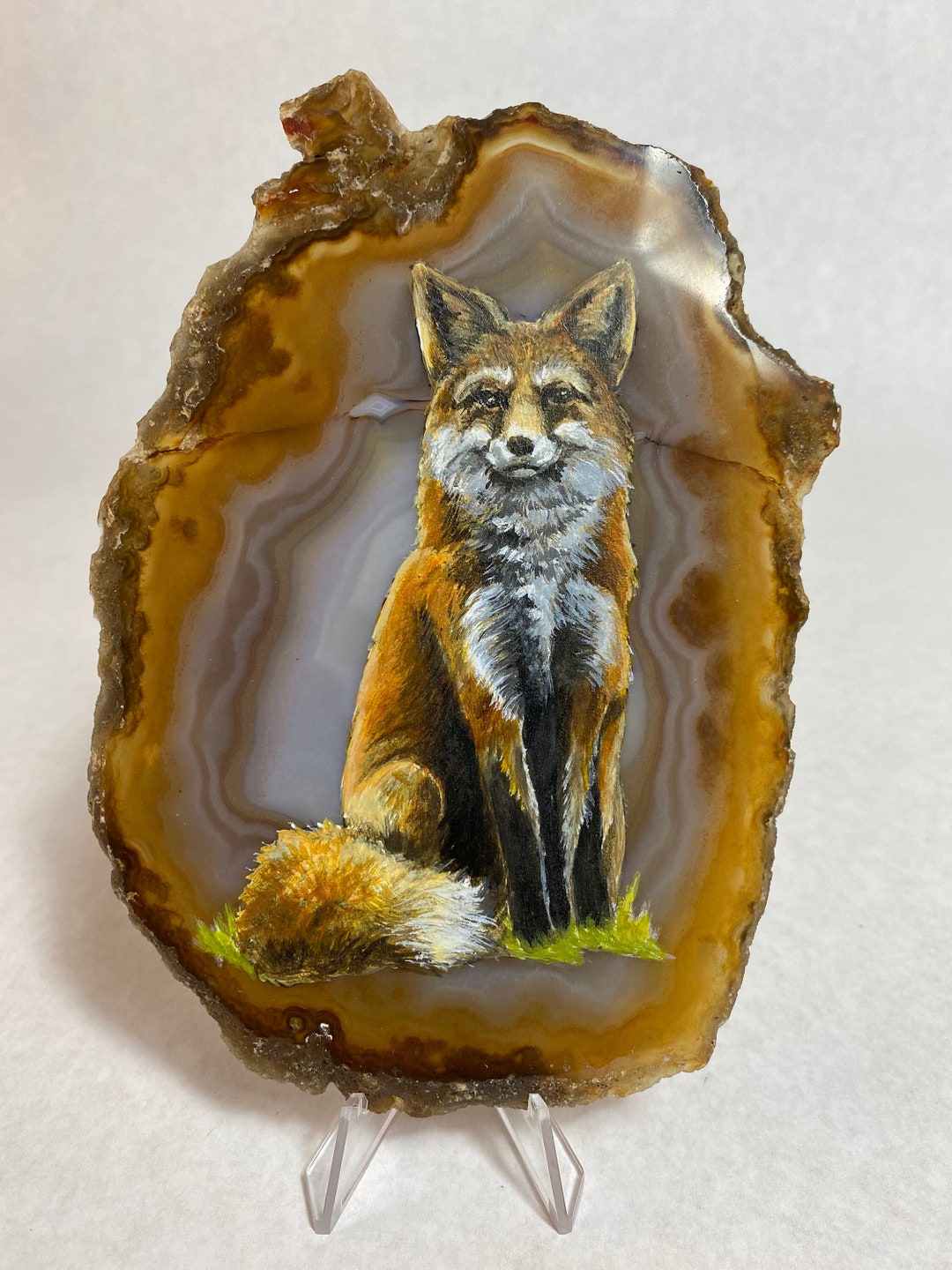 Custom Handpainted Fox Stone, Red Fox, Striped Agate, Metaphysical ...