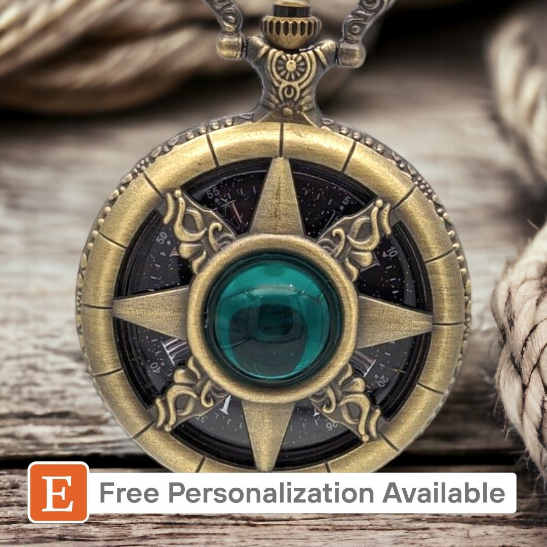 Pocket Watch Star Green Gem NEW Gift Costume Antique Bronze Vintage ...