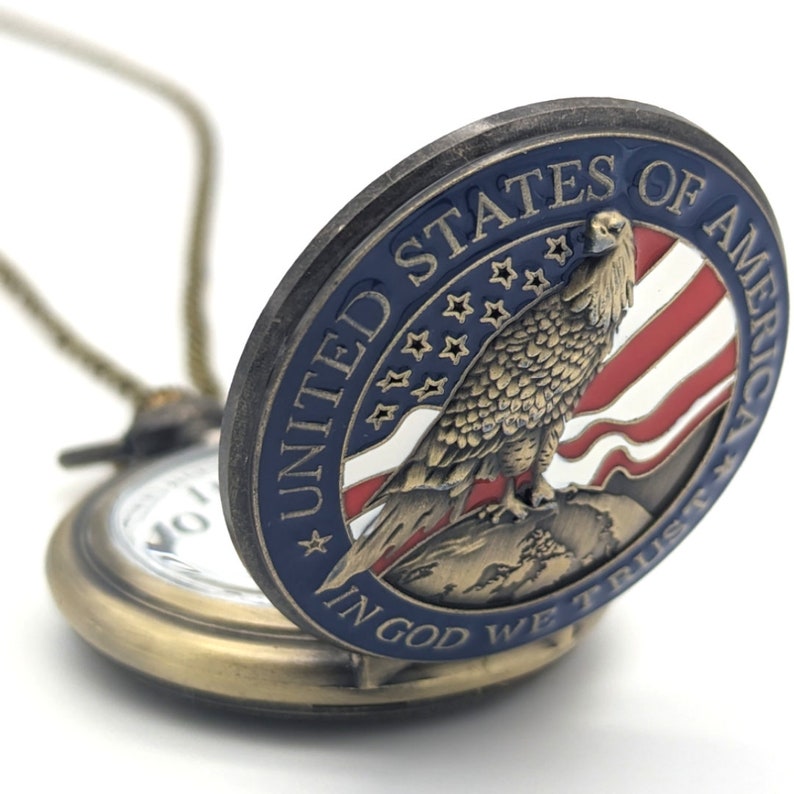 Bald Eagle Patriotic NEW Pocket Watch USA in God We Trust Gift Antique ...