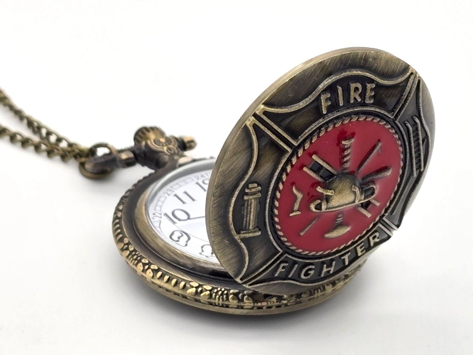 Firefighter Pocket Watch Gift Bronze First Responders Fireman ...