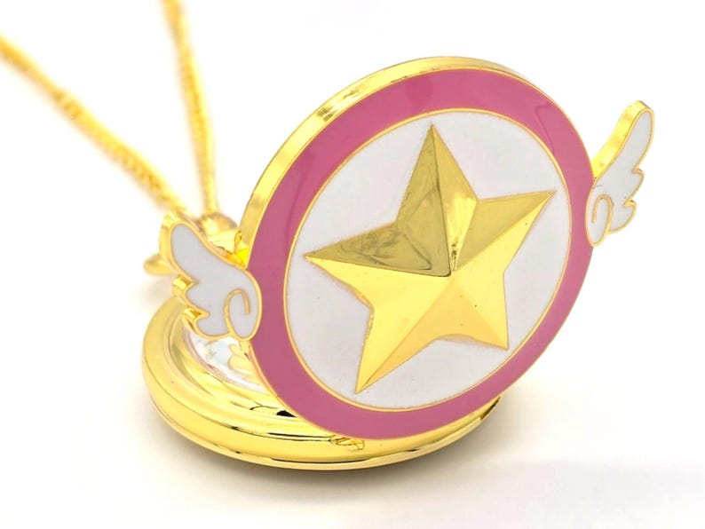 Sakura Star Pocket Watch Personalized - Pink Gold Wings Anime Cosplay ...