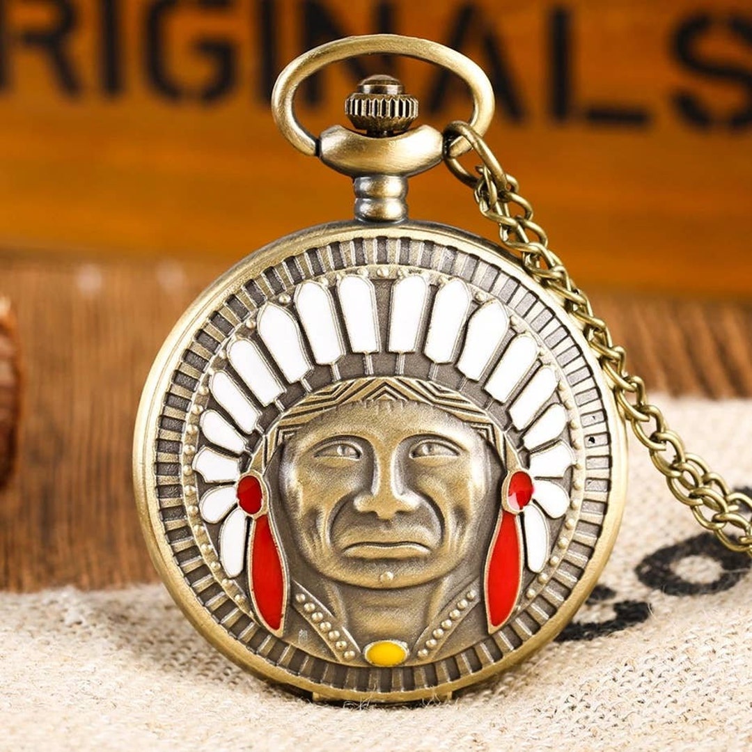 Native American Pocket Watch NEW Indian Chief Gift Unique - Etsy