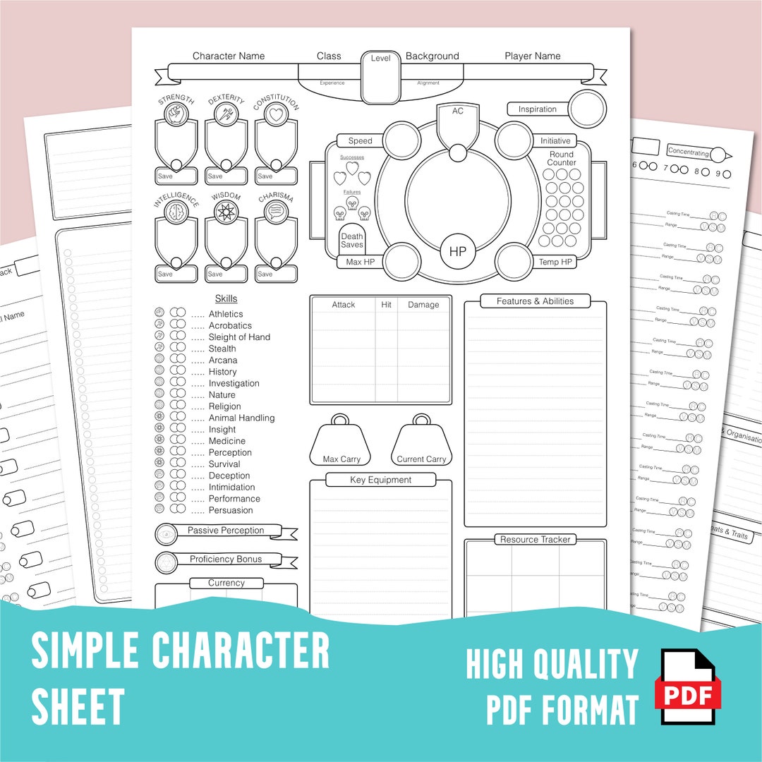 Simply the Best Simple Character Sheet for 5e - 4x 8.5x11 Letter Size ...