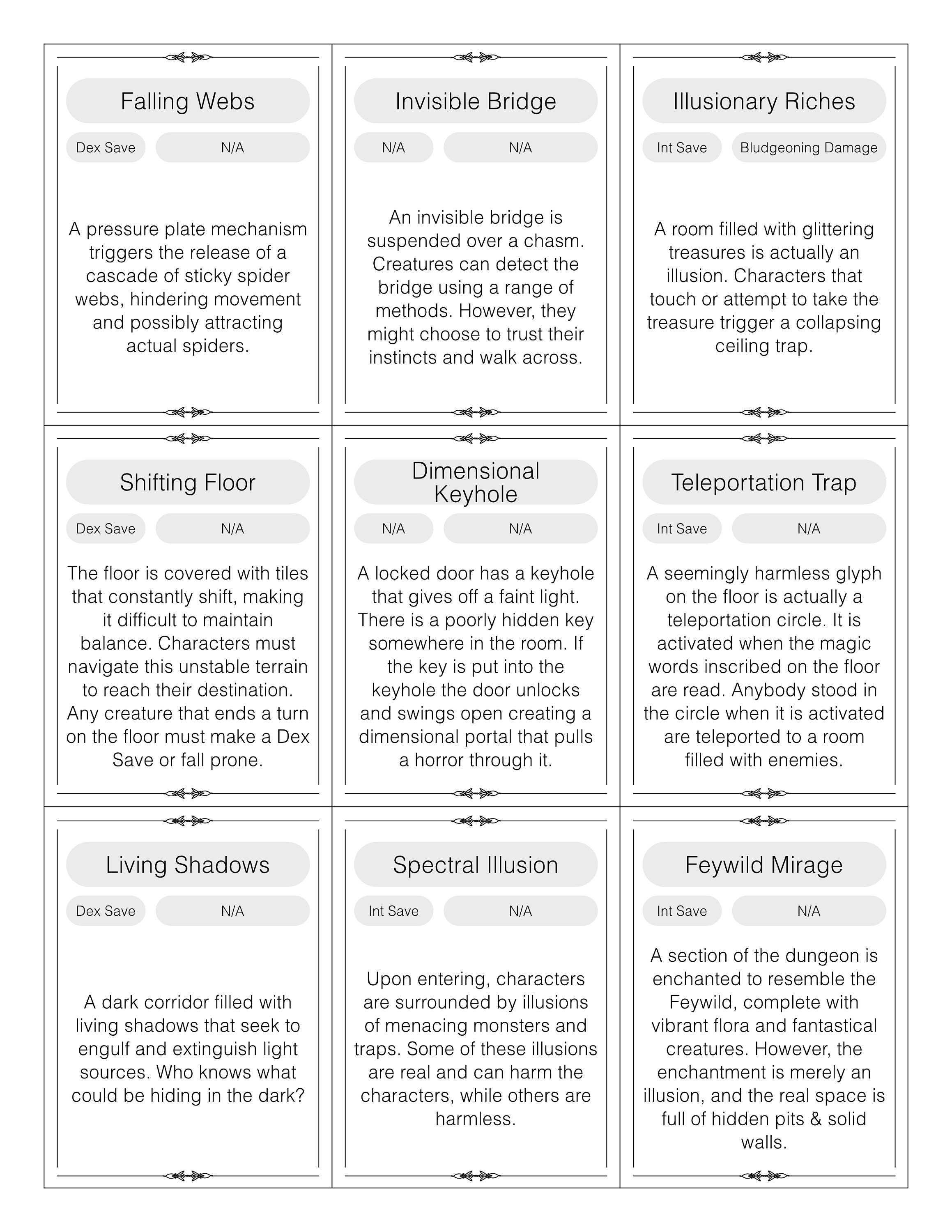 54 Printable Trap Cards for D&D Bundle - Flexible RPG Accessories for ...