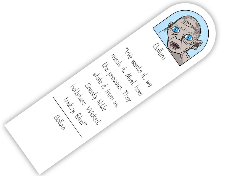 Gollum Printable Bookmarks A4, Letter Size LOTR Bookmark, the Hobbit ...