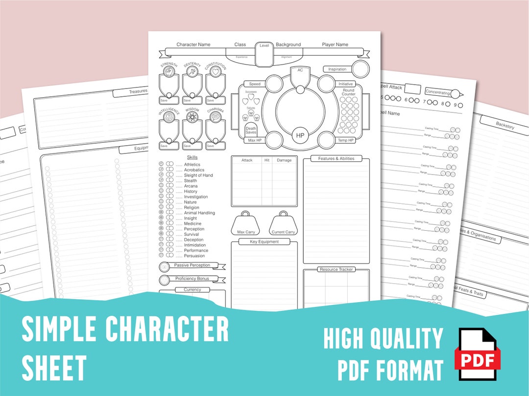 Simply the Best Simple Character Sheet for 5e 4x 8.5x11 - Etsy