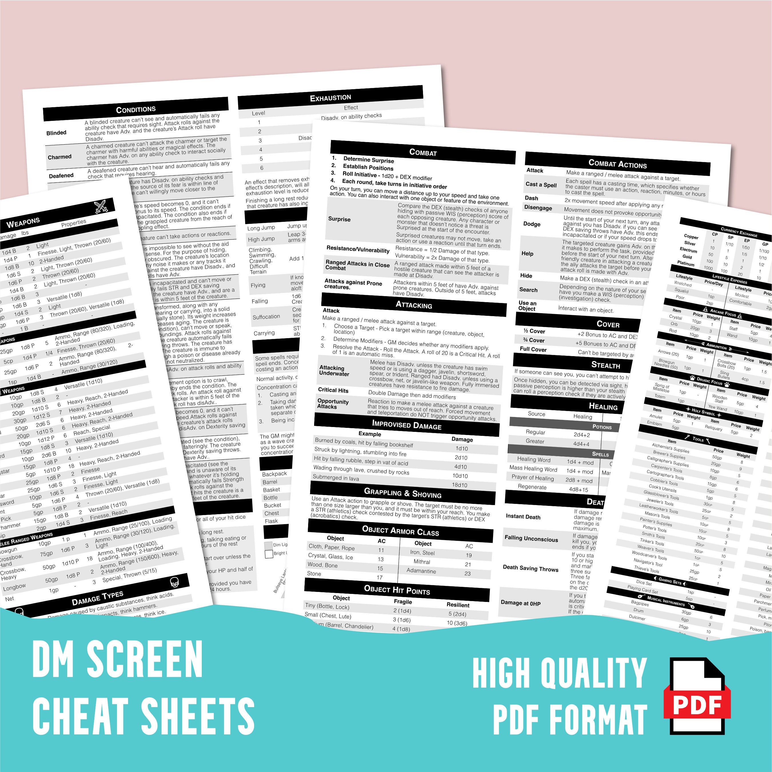 Simply the Best DM Screen Inserts for 5e - 4x 8.5x11 Letter Size Printable - Digital Download ...