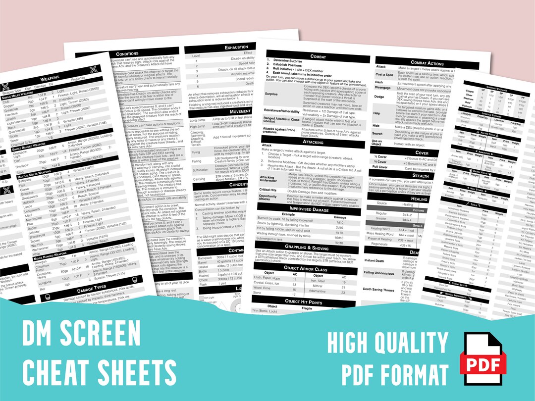 Simply the Best DM Screen Inserts for 5e 4x 8.5x11 Letter Size ...