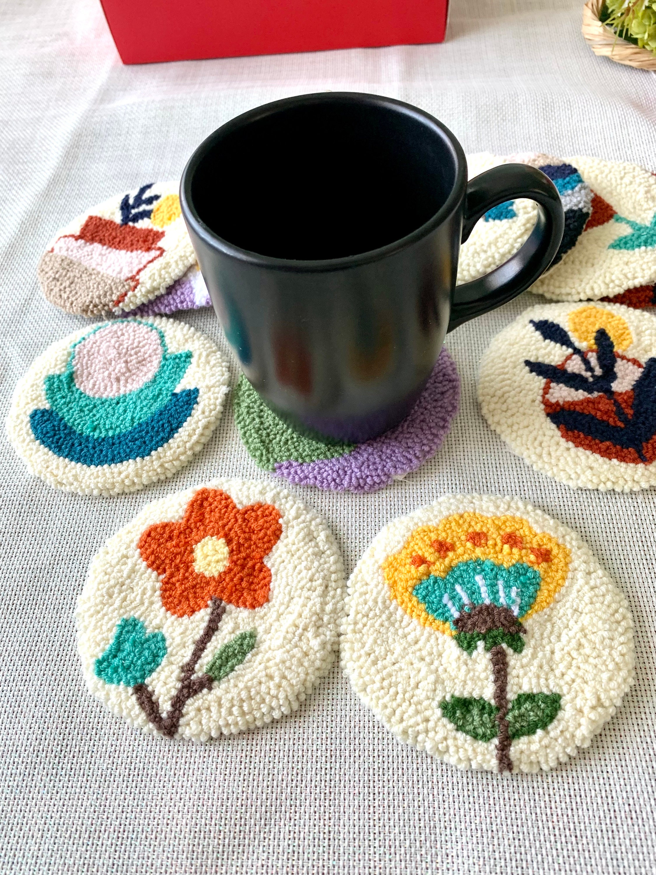 Set of 2, Punch Needle Coaster, Drink Coasters,flower Coaster, Floral ...