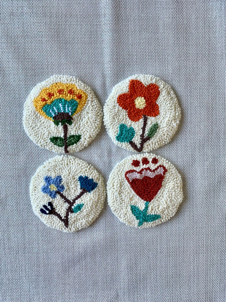 Set of 2, Punch Needle Coaster, Drink Coasters,flower Coaster, Floral ...