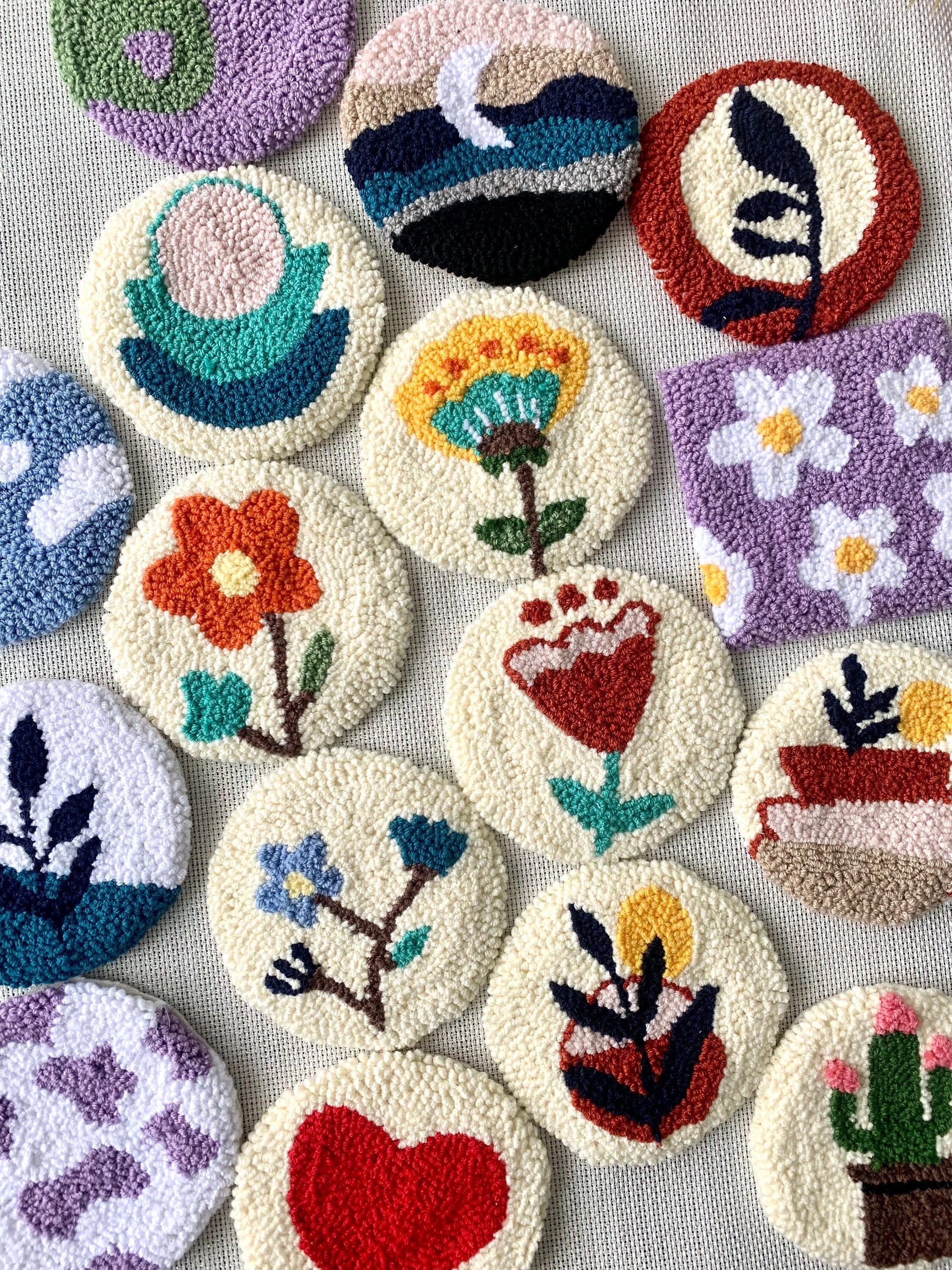 Set of 2, Punch Needle Coaster, Drink Coasters,flower Coaster, Floral ...