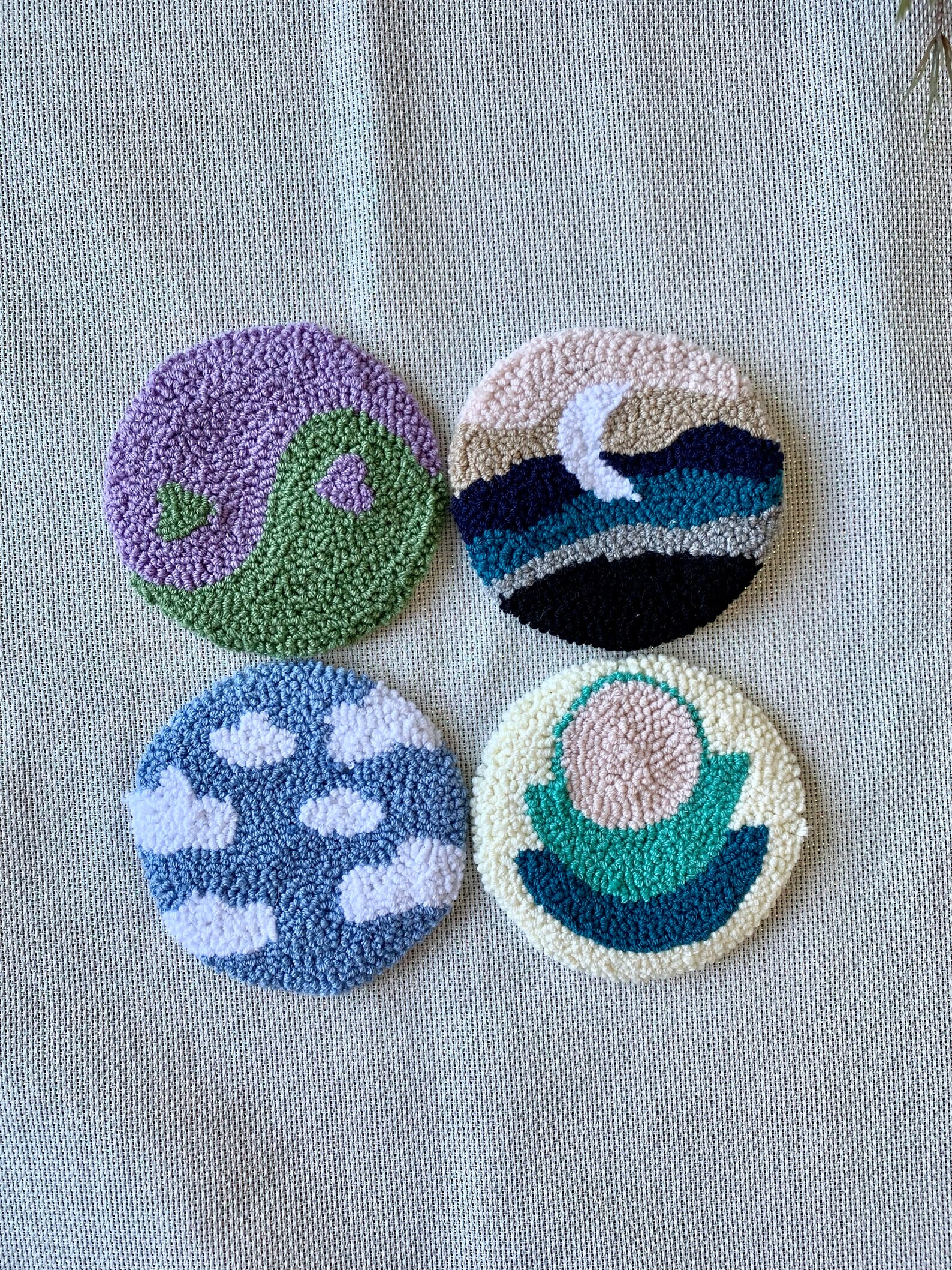 Set of 2, Punch Needle Coaster, Drink Coasters,flower Coaster, Floral ...