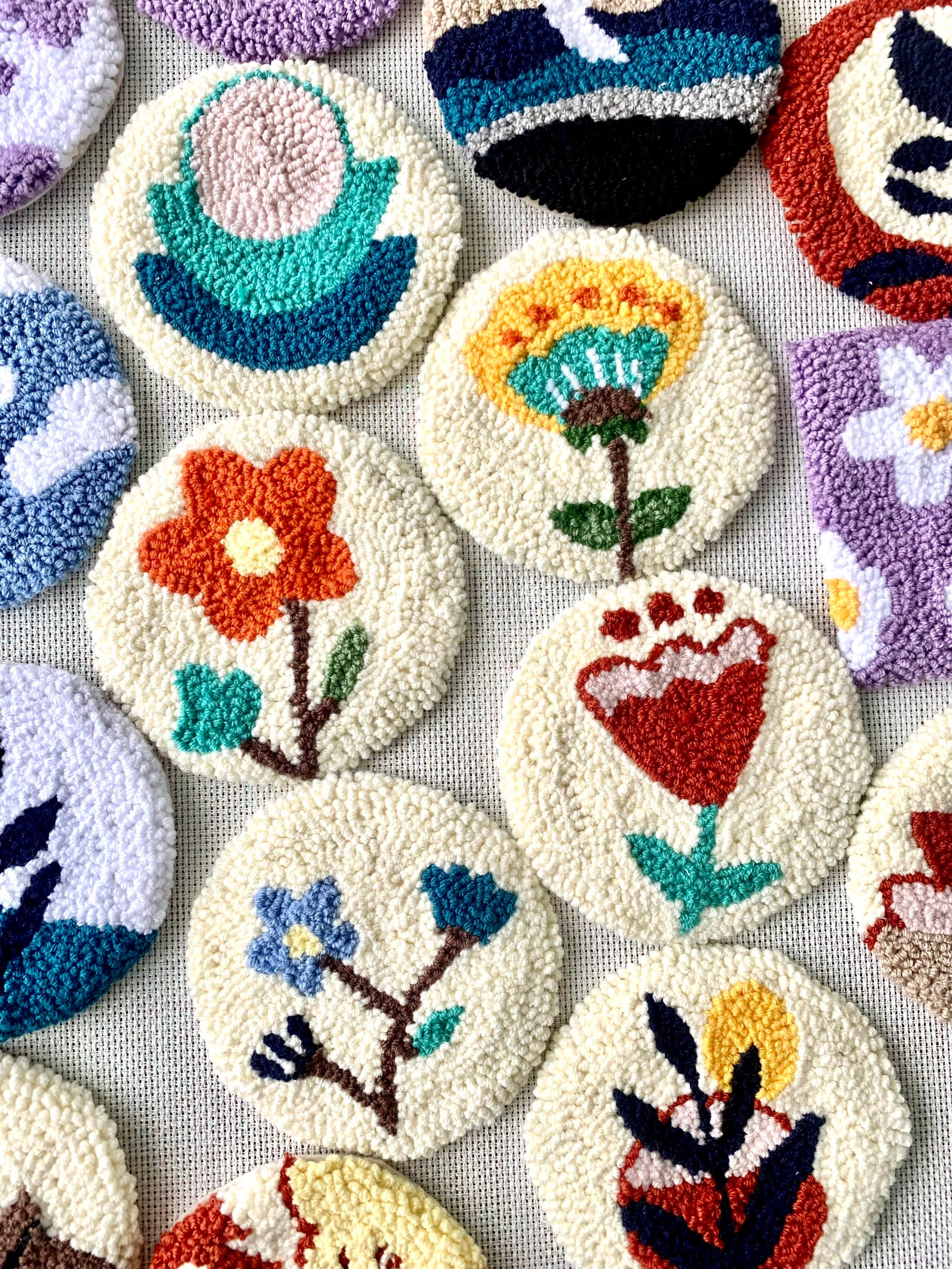 Set of 2, Punch Needle Coaster, Drink Coasters,flower Coaster, Floral ...