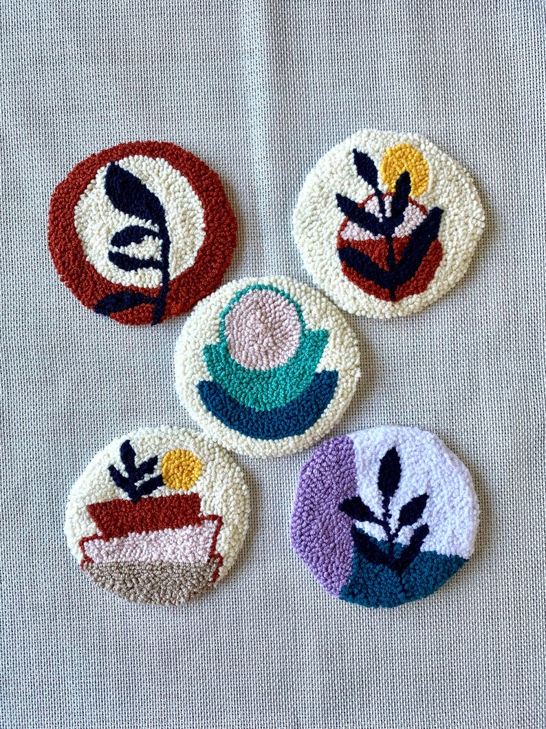 Set of 2, Punch Needle Coaster, Drink Coasters,flower Coaster, Floral ...