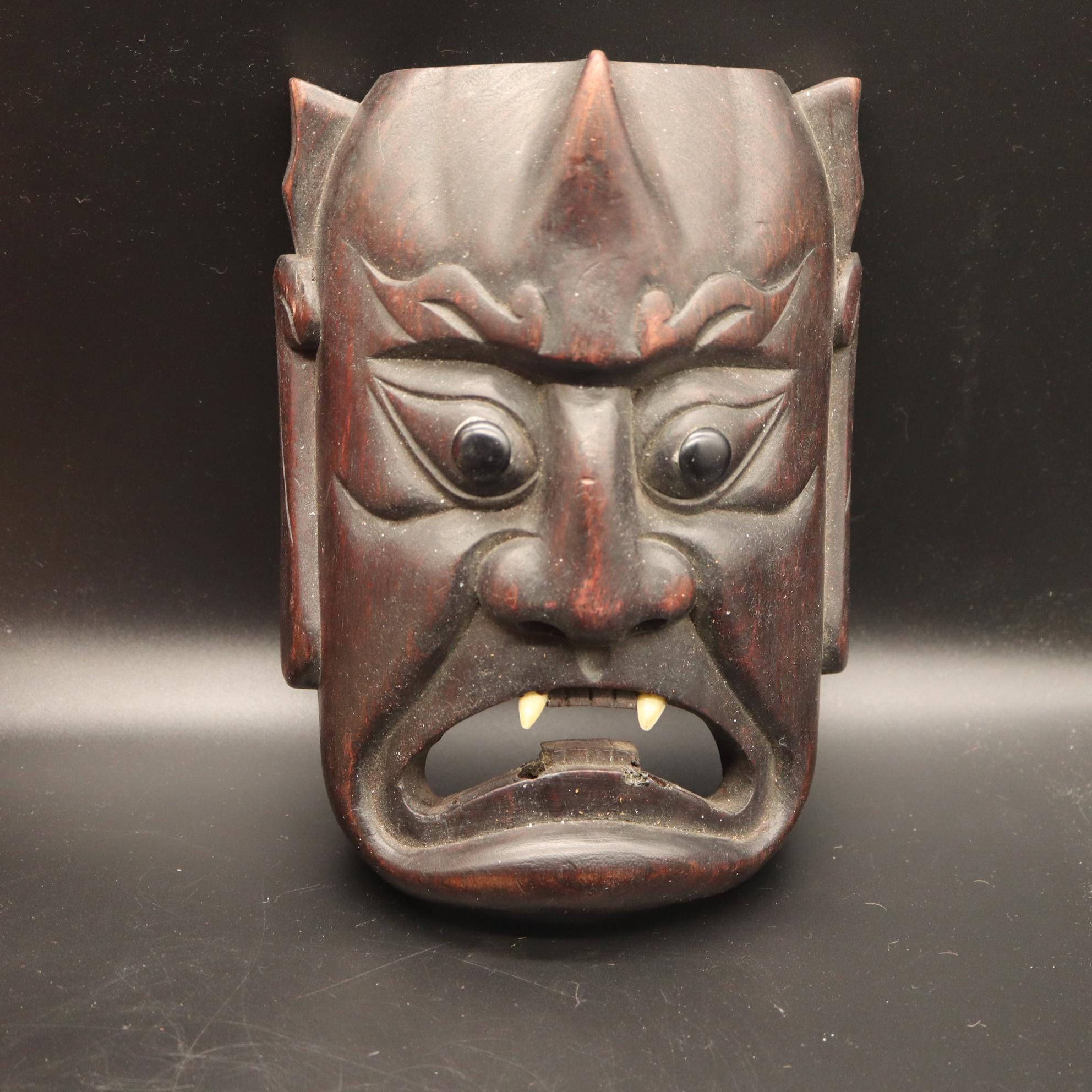 Vintage Japanese Carved Wood Devil Demon NOH Mask With Fangs C4 - Etsy