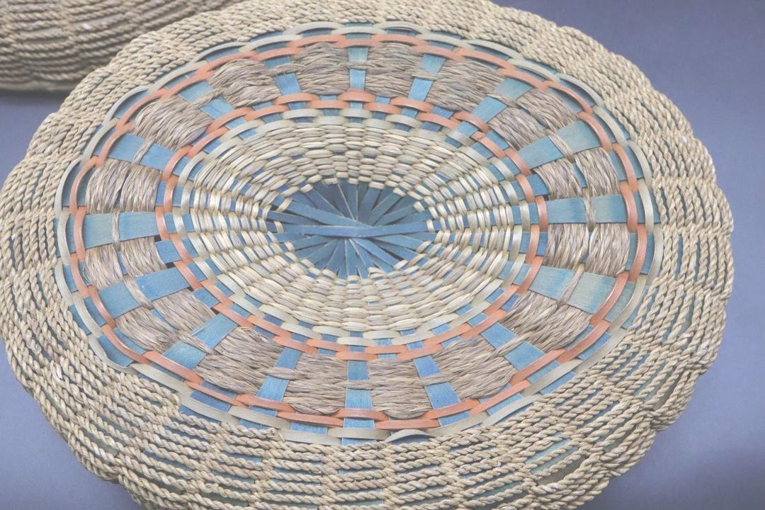 Antique Passamaquoddy Sweetgrass Basket Colorful Wabanaki Ash Splint ...