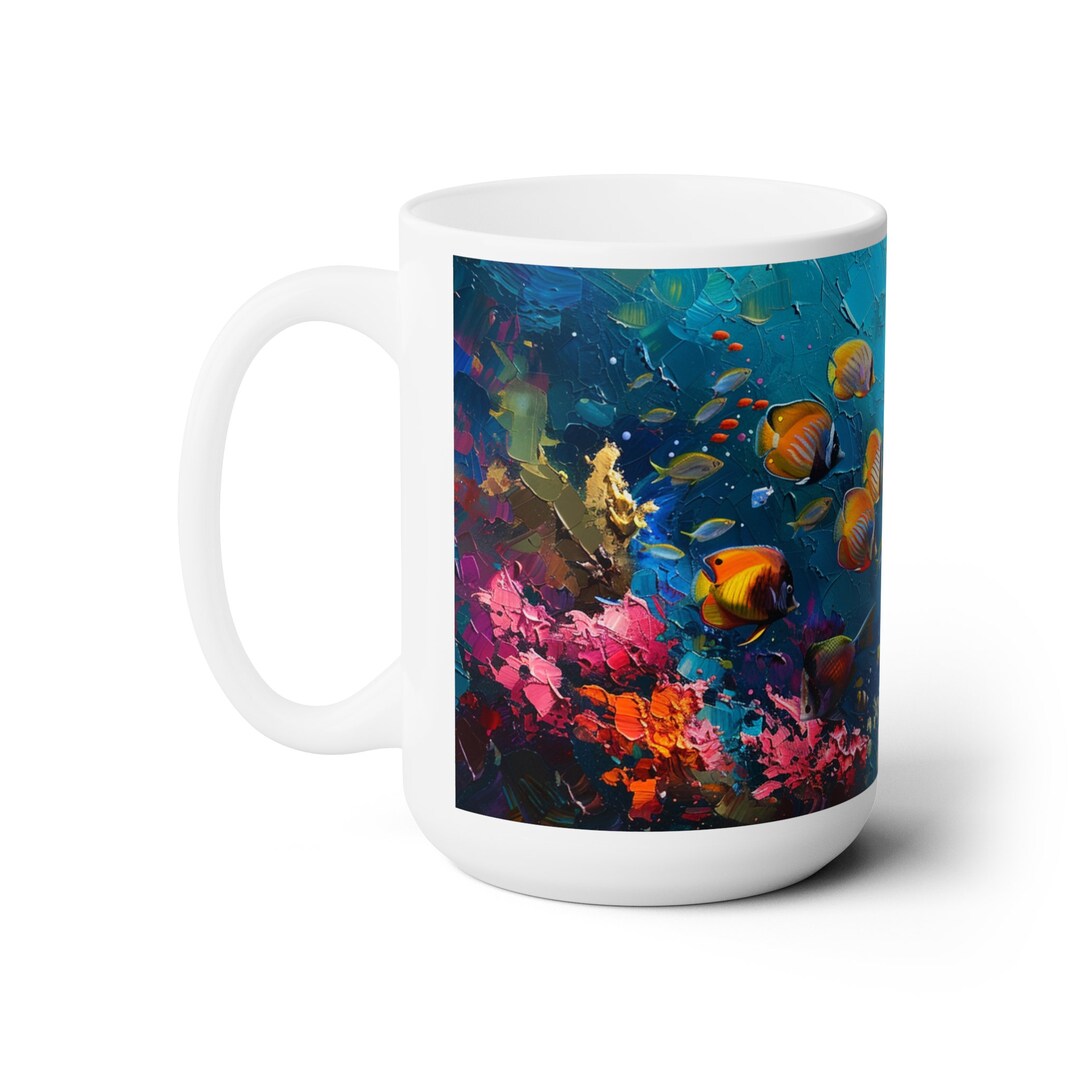 Vintage Ceramic Underwater Oasis Mug: Ai-painted Tropical Fish & Coral ...