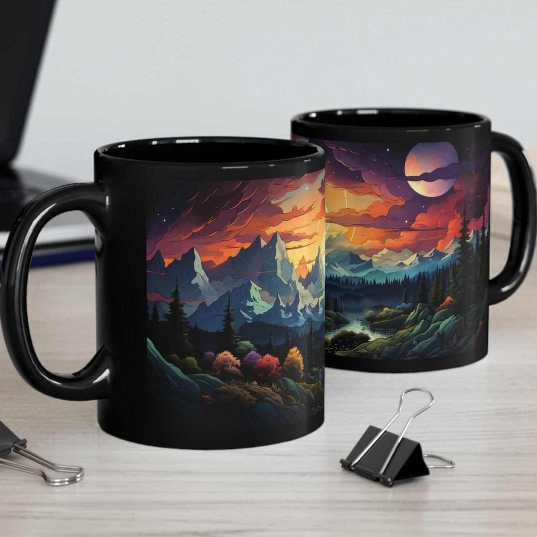 Serene Mountain Mug Tree Mug Tree Coffee Mug Forest Cup Woodland Mugs ...