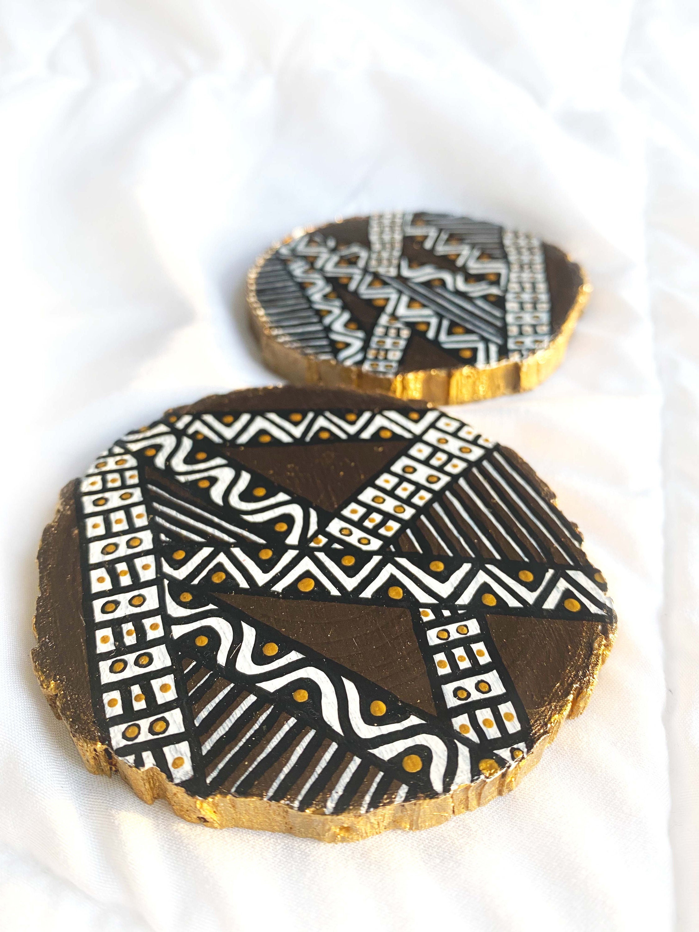 Bronze African Patterned Hand-painted Tree Ring Coasters - Set of 2 - Etsy