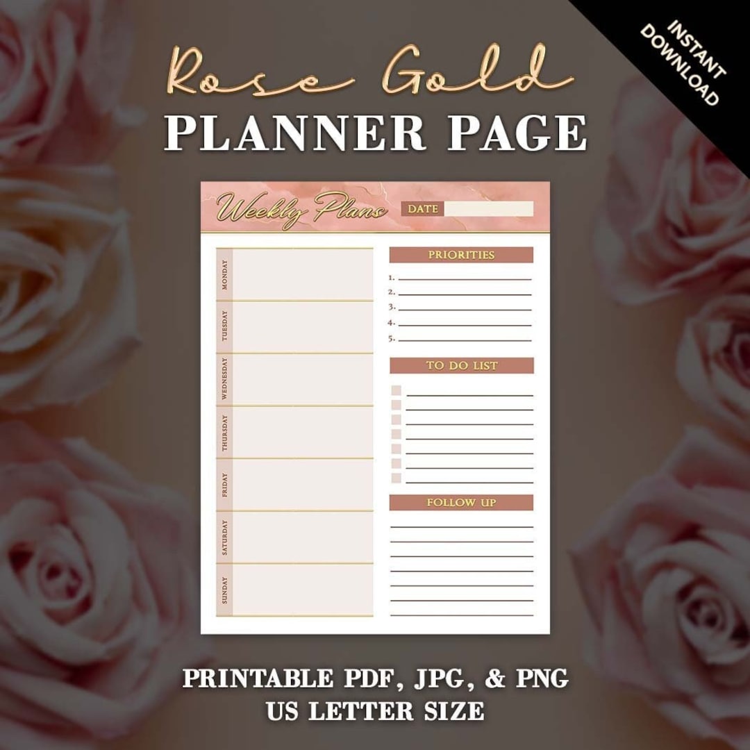 Rose Gold Weekly Planner Page Printable Printable Page - Etsy