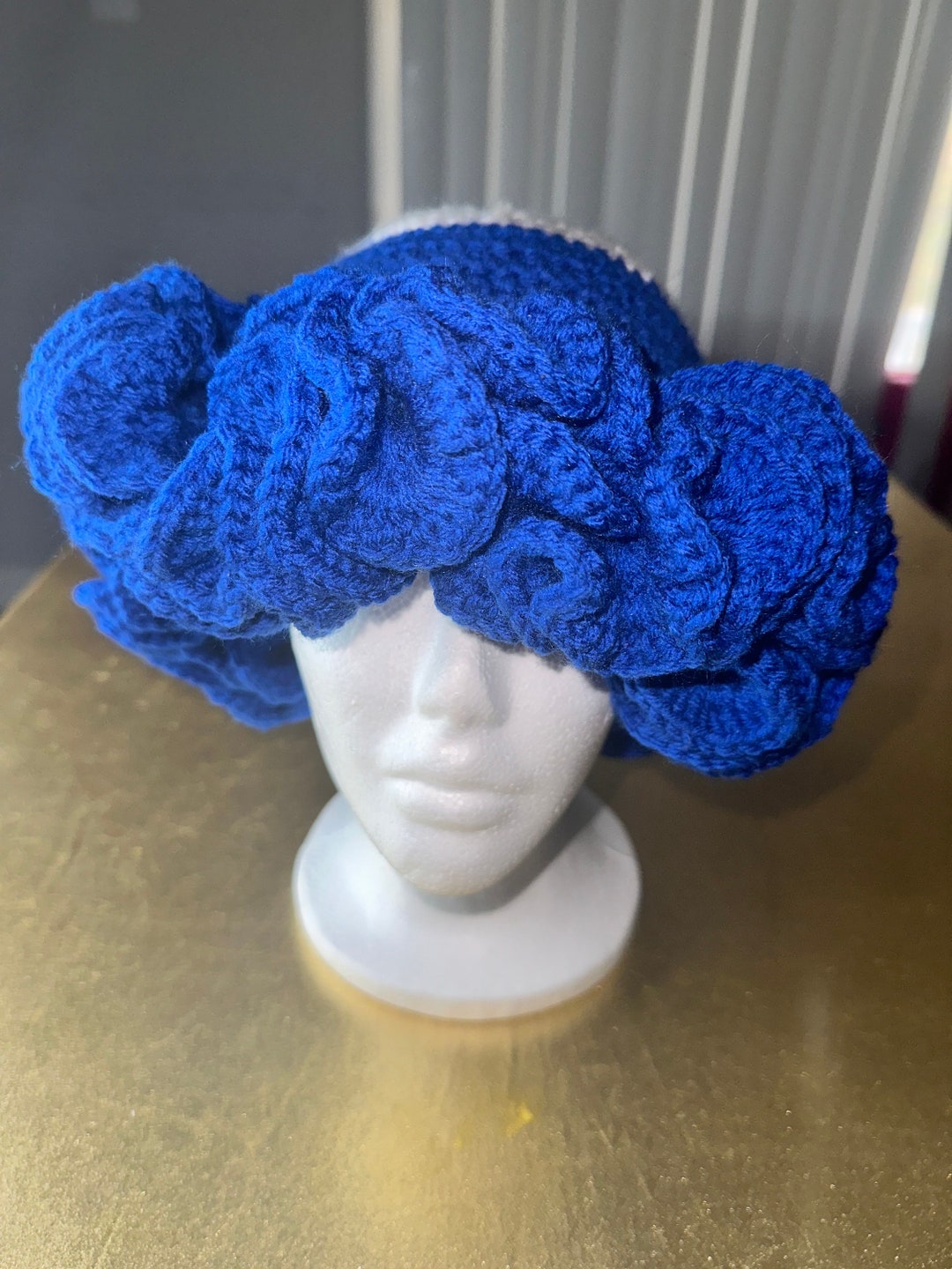 Blue Crochet Evil Eye Ruffle Hat - Etsy