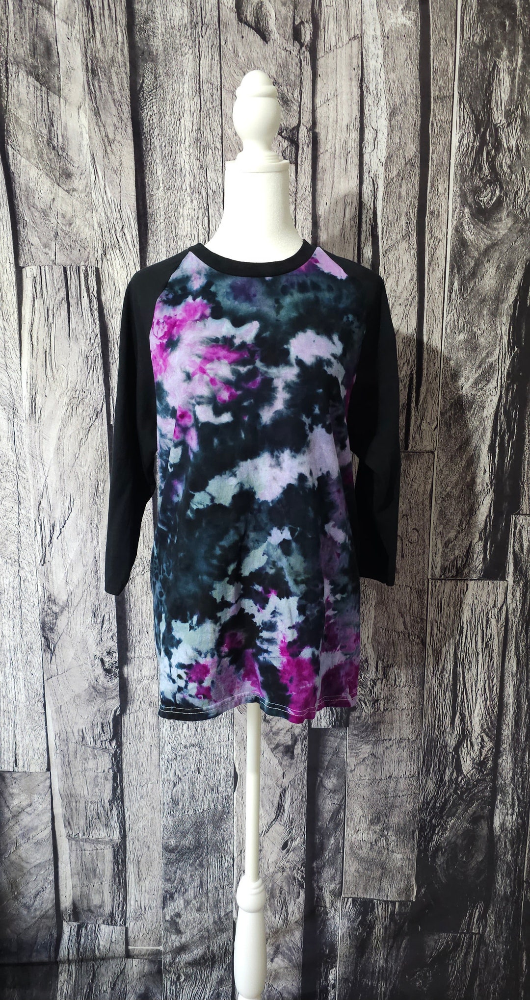 Adult Medium Tie Dye Raglan Shirt Unisex Baseball Tee 3/4 Sleeves Half ...