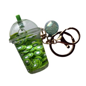 Fruity Boba Liquid Keychain Bubble Milk Tea Floating Fruit Key Charm ...
