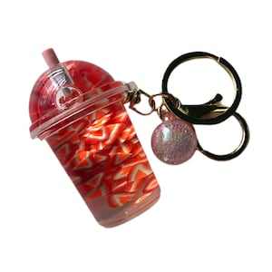 Fruity Boba Liquid Keychain Bubble Milk Tea Floating Fruit Key Charm ...